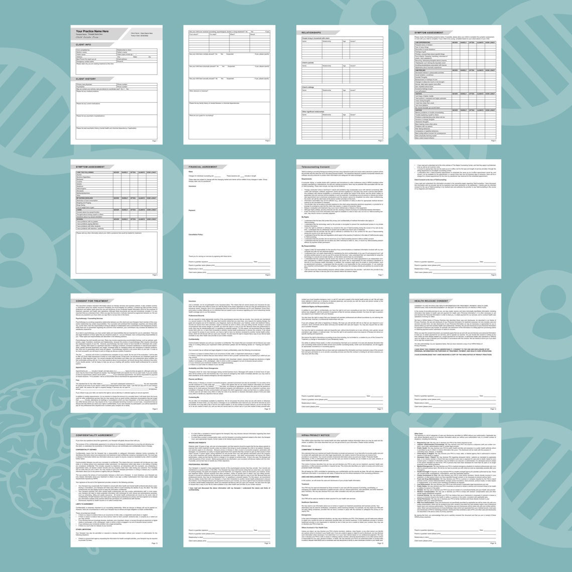 Child Intake Form for Therapy, Fillable/printable PDF, Therapist Office ...