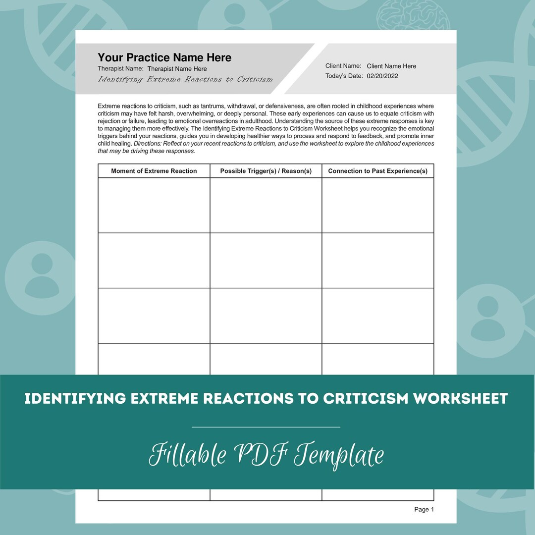 Identifying Extreme Reactions to Criticism Inner Child Worksheet ...
