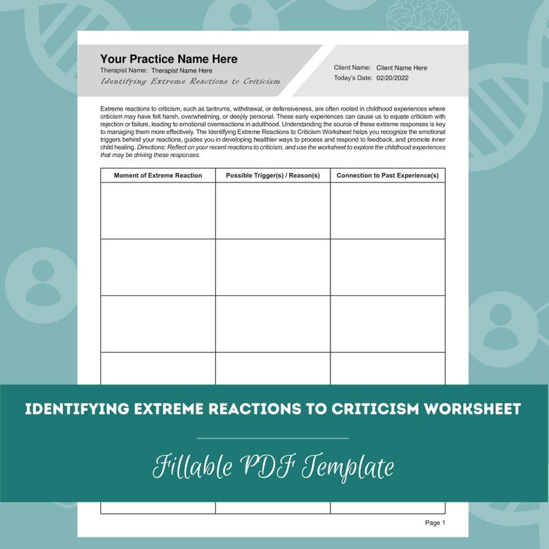 Identifying Extreme Reactions to Criticism Inner Child Worksheet ...