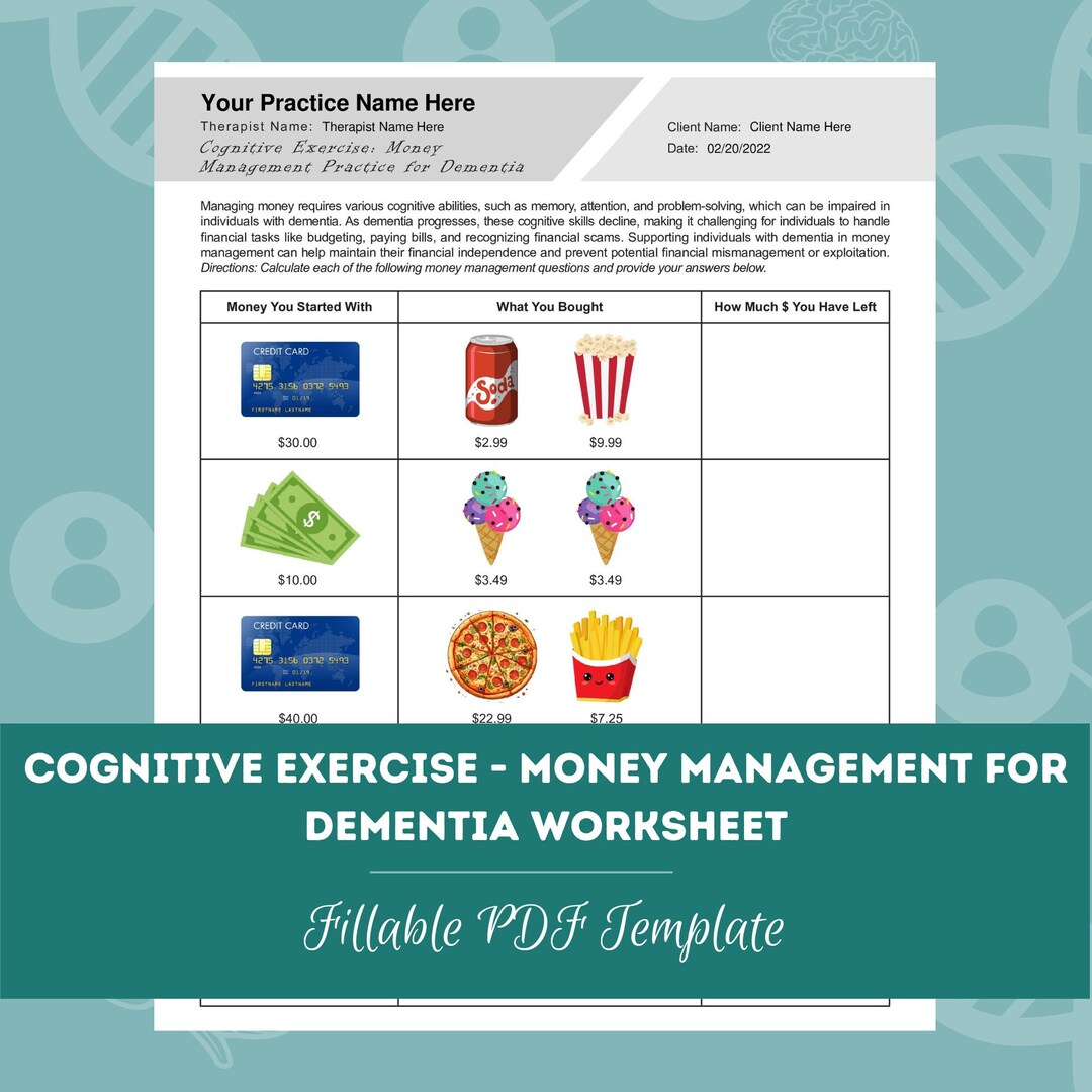 Money Management Exercise for Dementia Worksheet | Fillable PDF | for ...