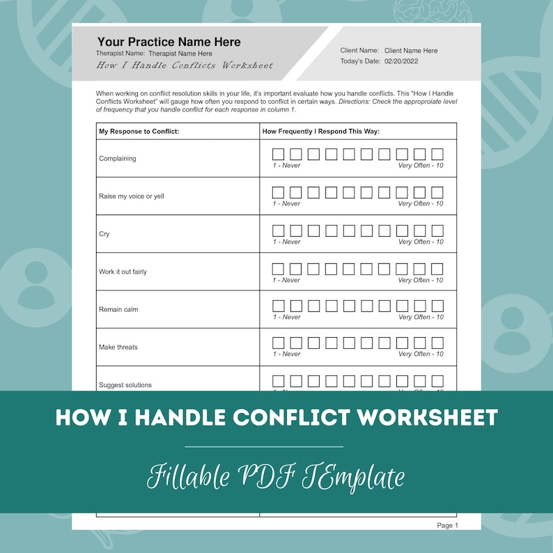 How I Handle Conflict Worksheet | Editable / Fillable PDF Template ...