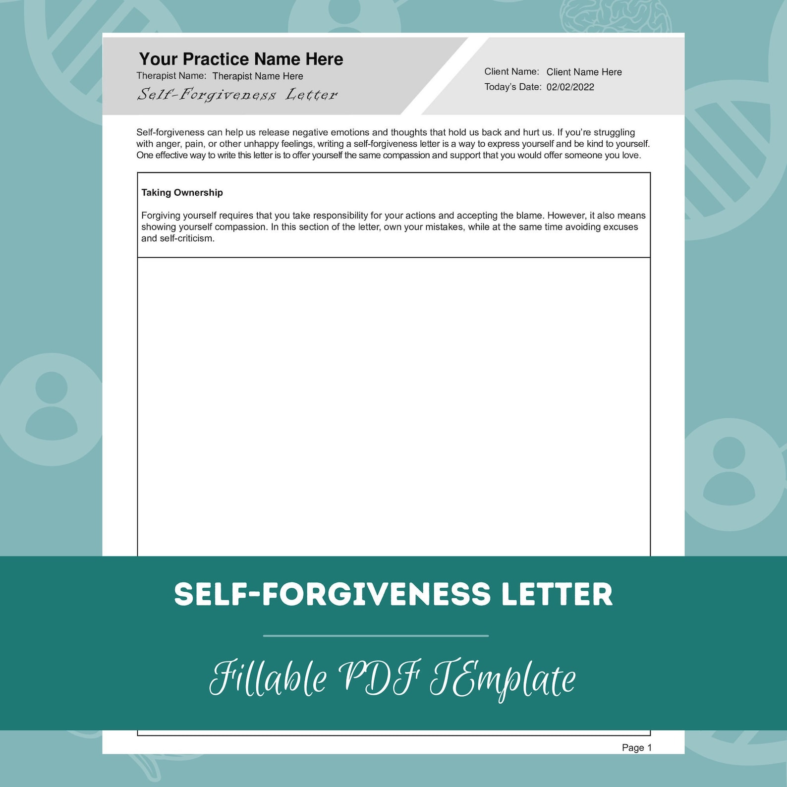 Self Forgiveness Letter | Editable / Fillable PDF Template | for ...