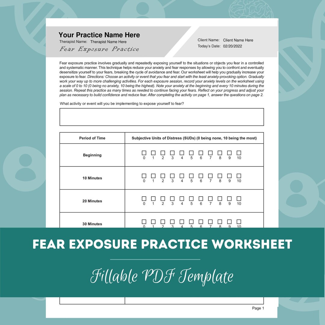 Fear Exposure Practice Worksheet | Editable / Fillable PDF | for ...