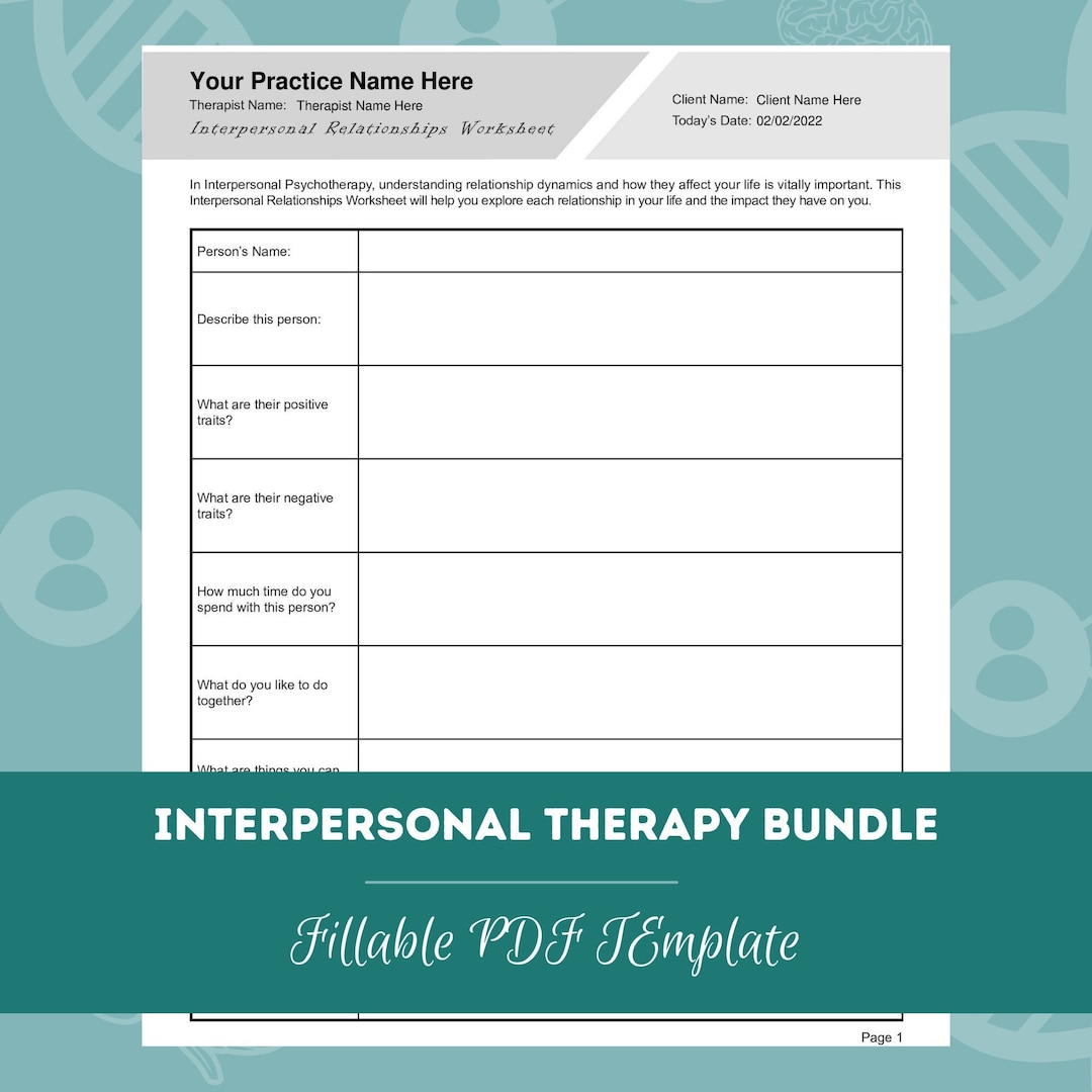 Interpersonal Therapy Worksheets Bundle | 22 Fillable / Printable PDF ...