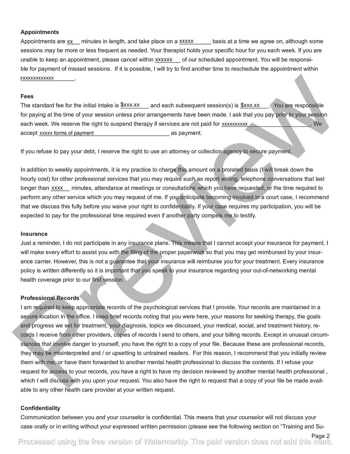 Informed Consent Form for Counseling | Editable / Fillable PDF Template ...