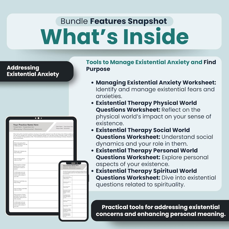 Existential Therapy Worksheets Bundle, 16 Fillable/printable PDF ...
