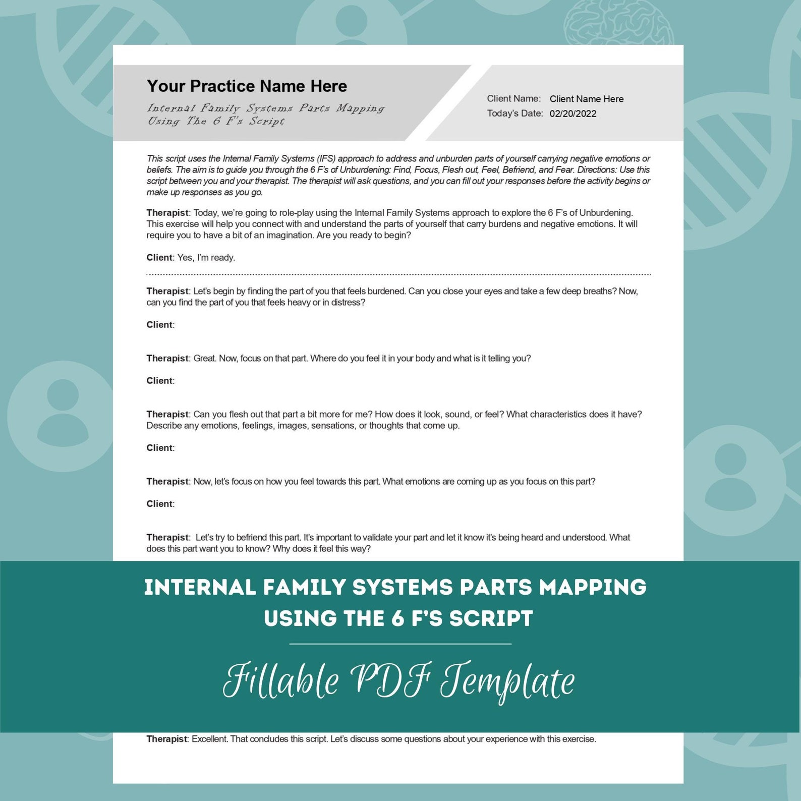 Internal Family Systems Parts Mapping Using the 6 F’s Script Worksheet ...