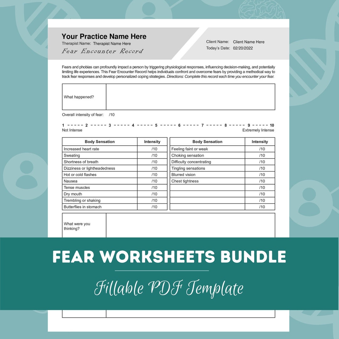 Fear Worksheets Bundle | Editable / Fillable PDF | for Counselors ...