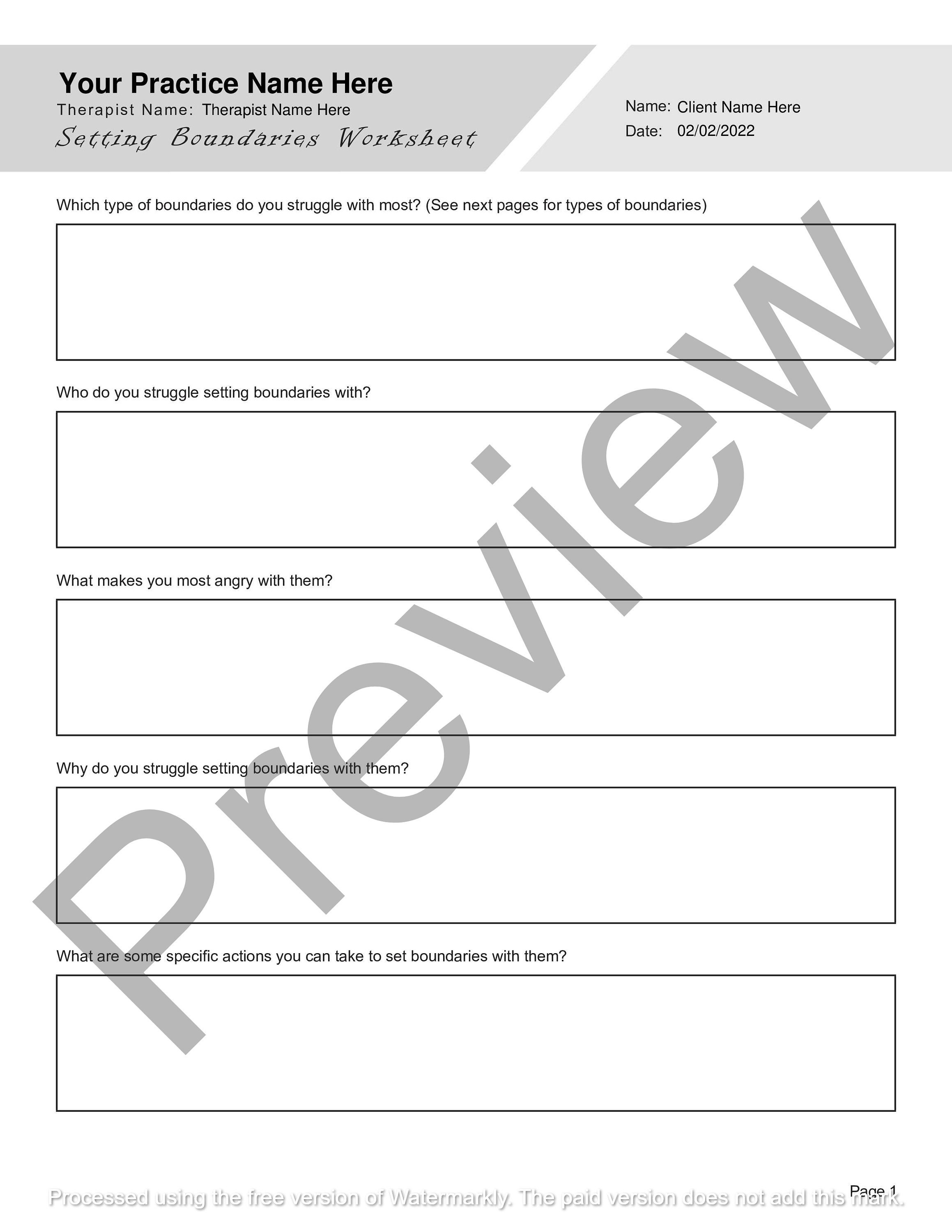 Setting Boundaries Worksheets, Fillable/printable PDF, Setting Healthy ...
