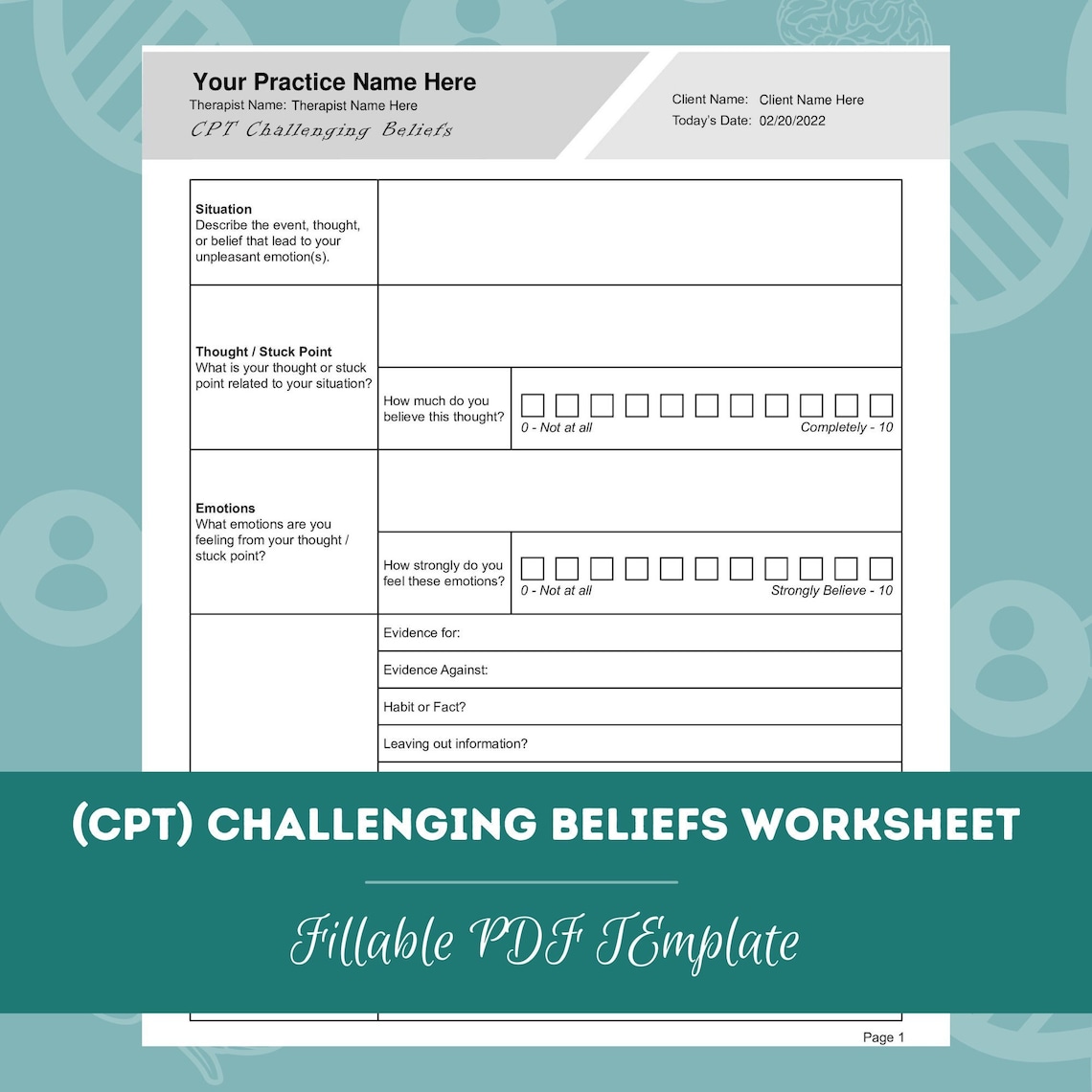 Cognitive Processing Therapy (CPT) Challenging Beliefs Worksheet ...
