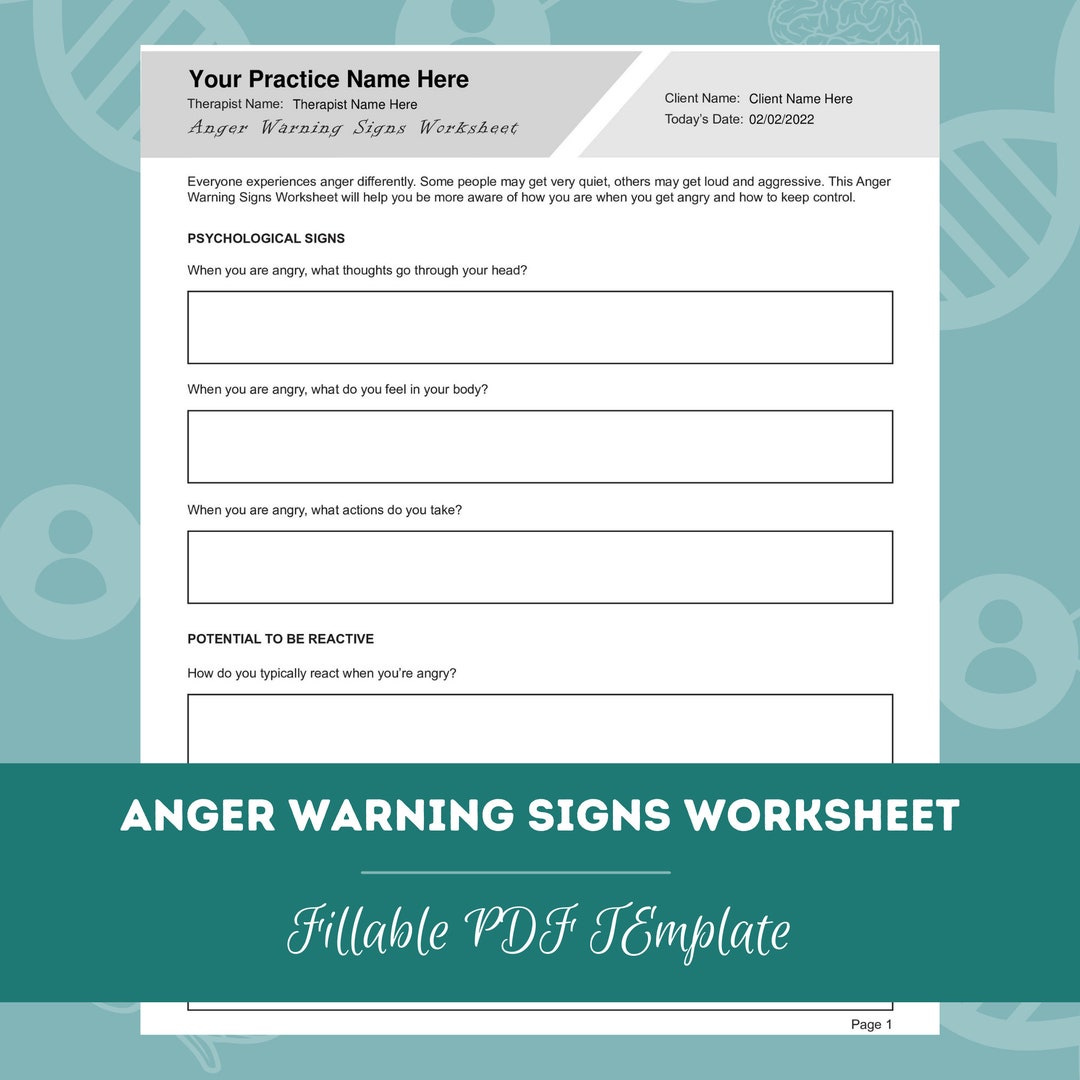 Anger Warning Signs Worksheet | Editable / Fillable PDF | for ...