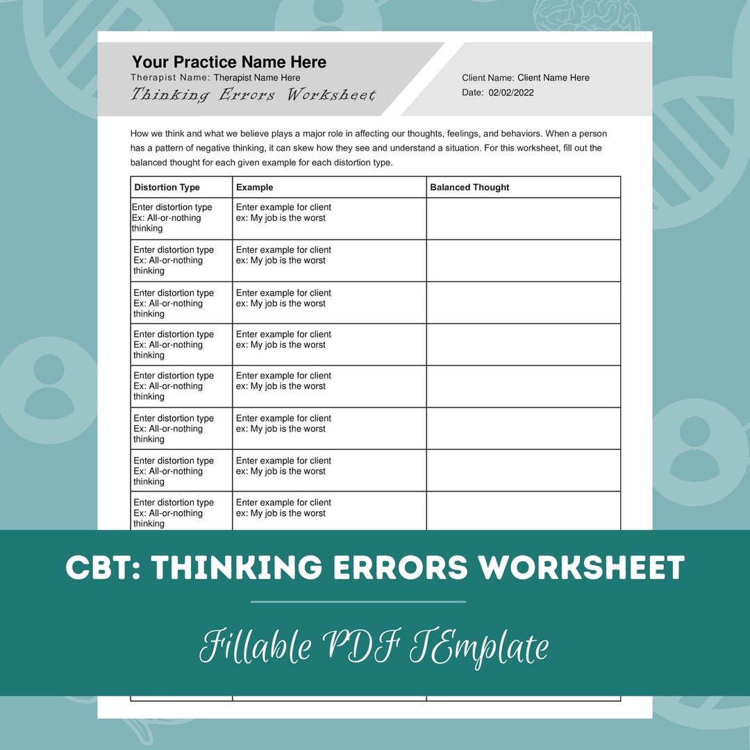 CBT: Thinking Errors Worksheet | Editable / Fillable PDF | for Counselors, Psychologists ...