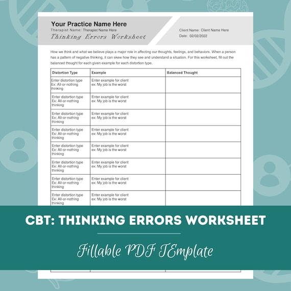 CBT: Thinking Errors Worksheet Editable / Fillable PDF for | Etsy