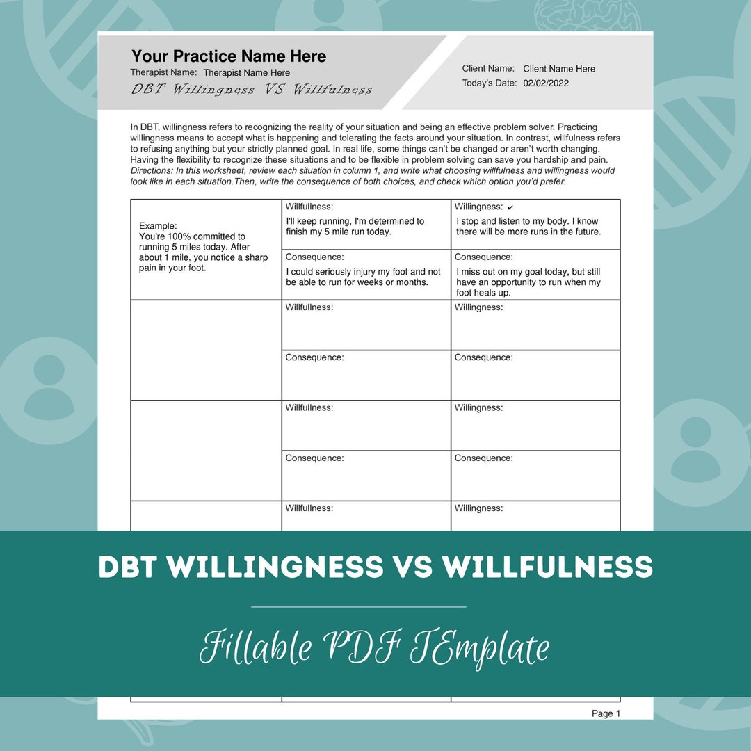 DBT Willingness Vs Willfulness Worksheet | Editable / Fillable PDF ...