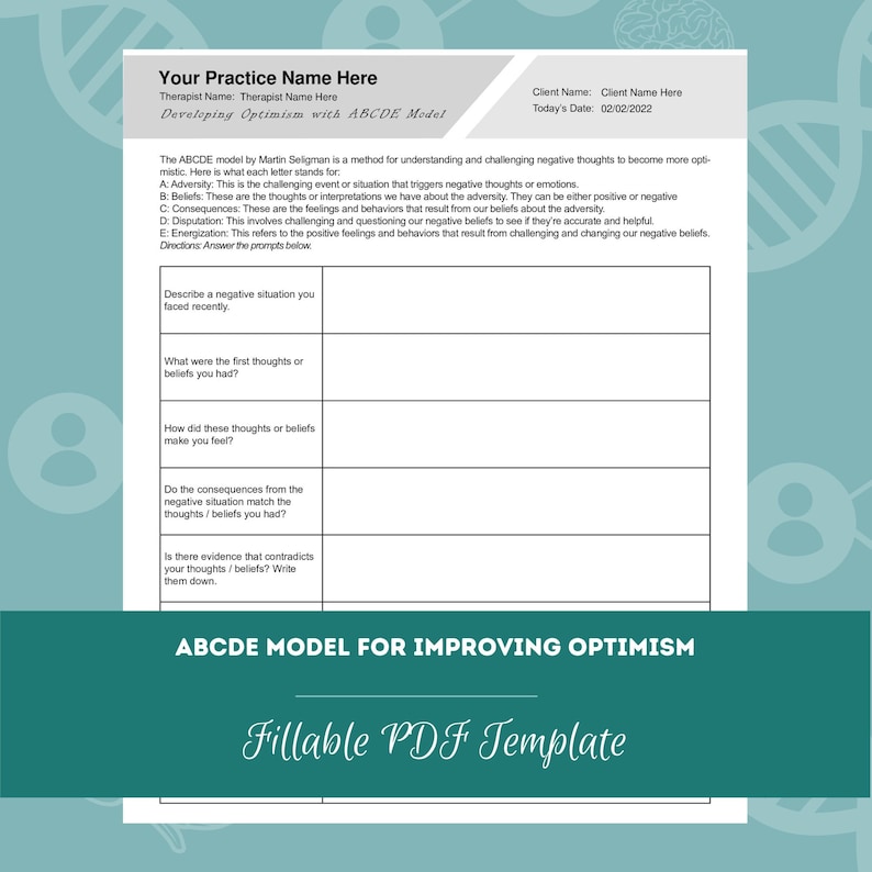 ABCDE Model for Improving Optimism | Editable / Fillable PDF Template ...