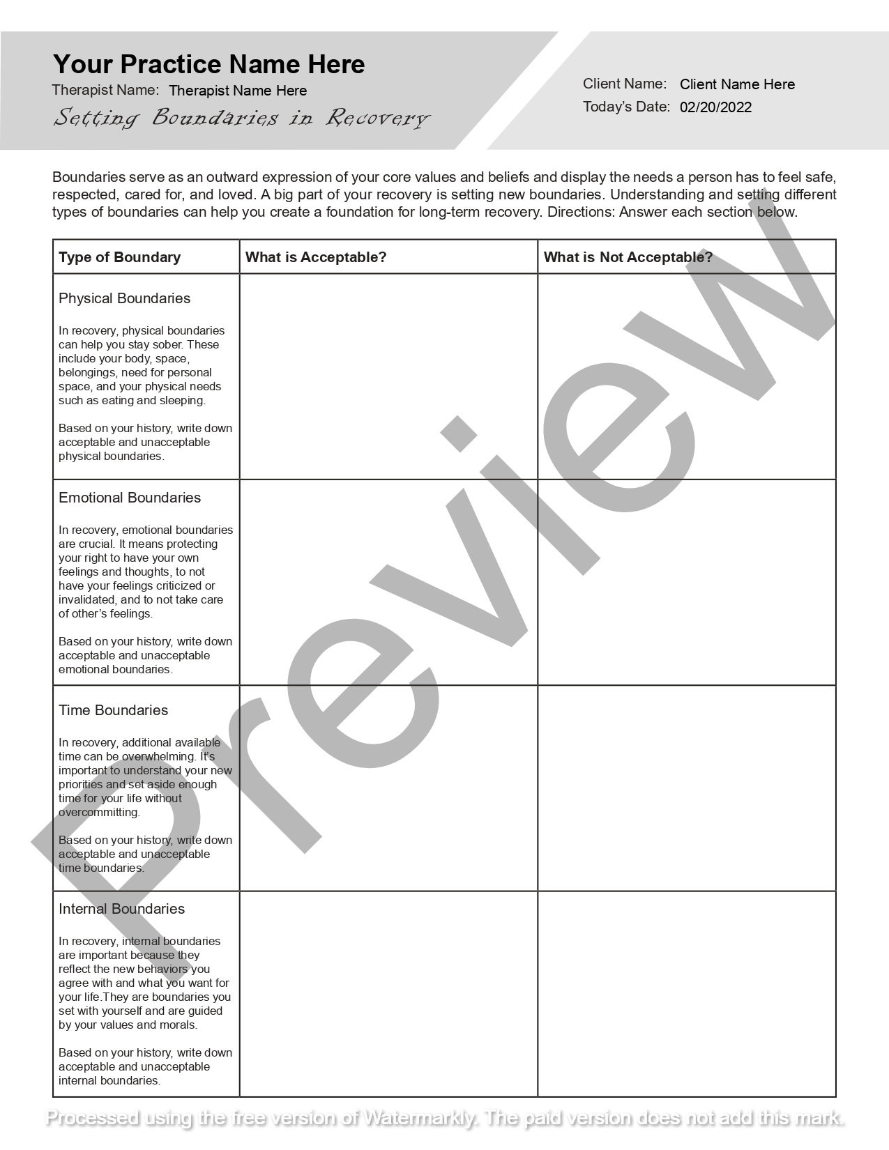 Setting Boundaries in Recovery Worksheet | Editable / Fillable ...