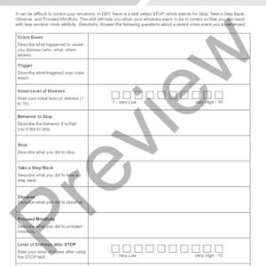 DBT STOP Skill Worksheet | Editable / Fillable PDF Template | for ...