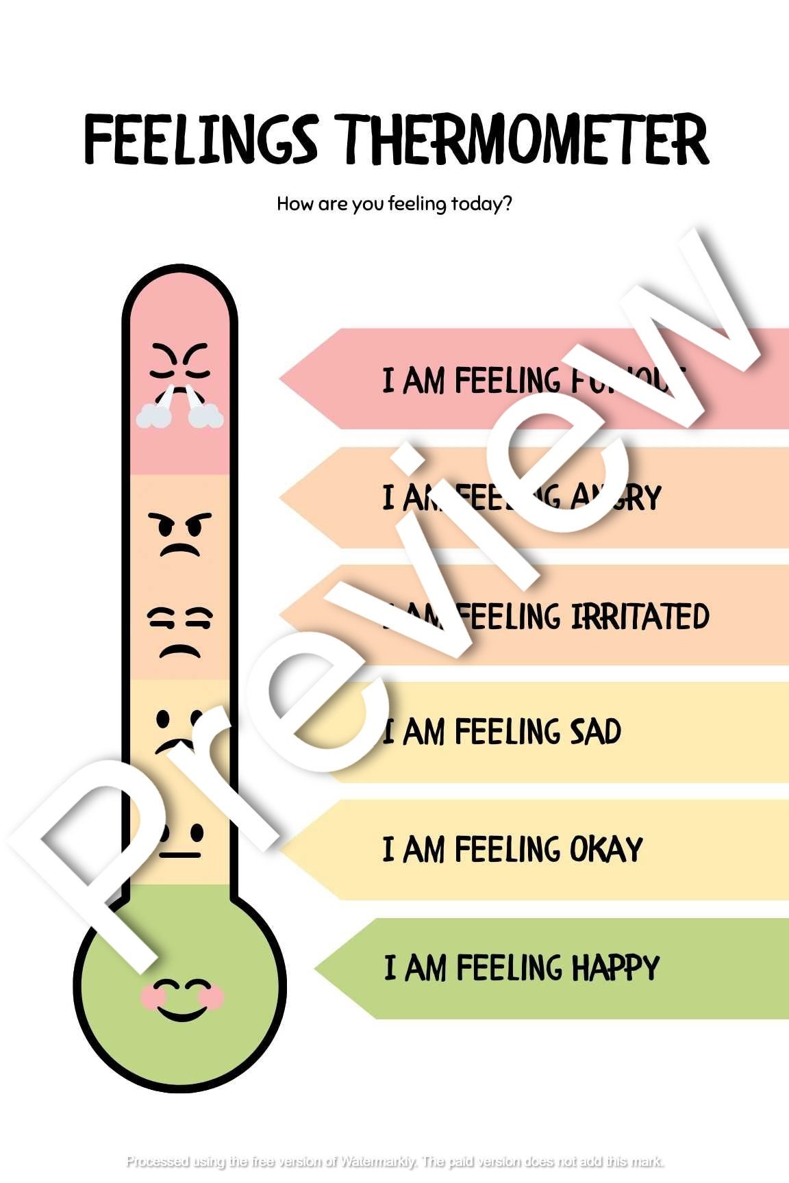 Feelings Thermometer Poster Printable PDF includes 1 Commercial License ...