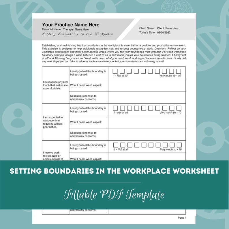 Setting Boundaries in the Workplace Worksheet | Editable / Fillable ...