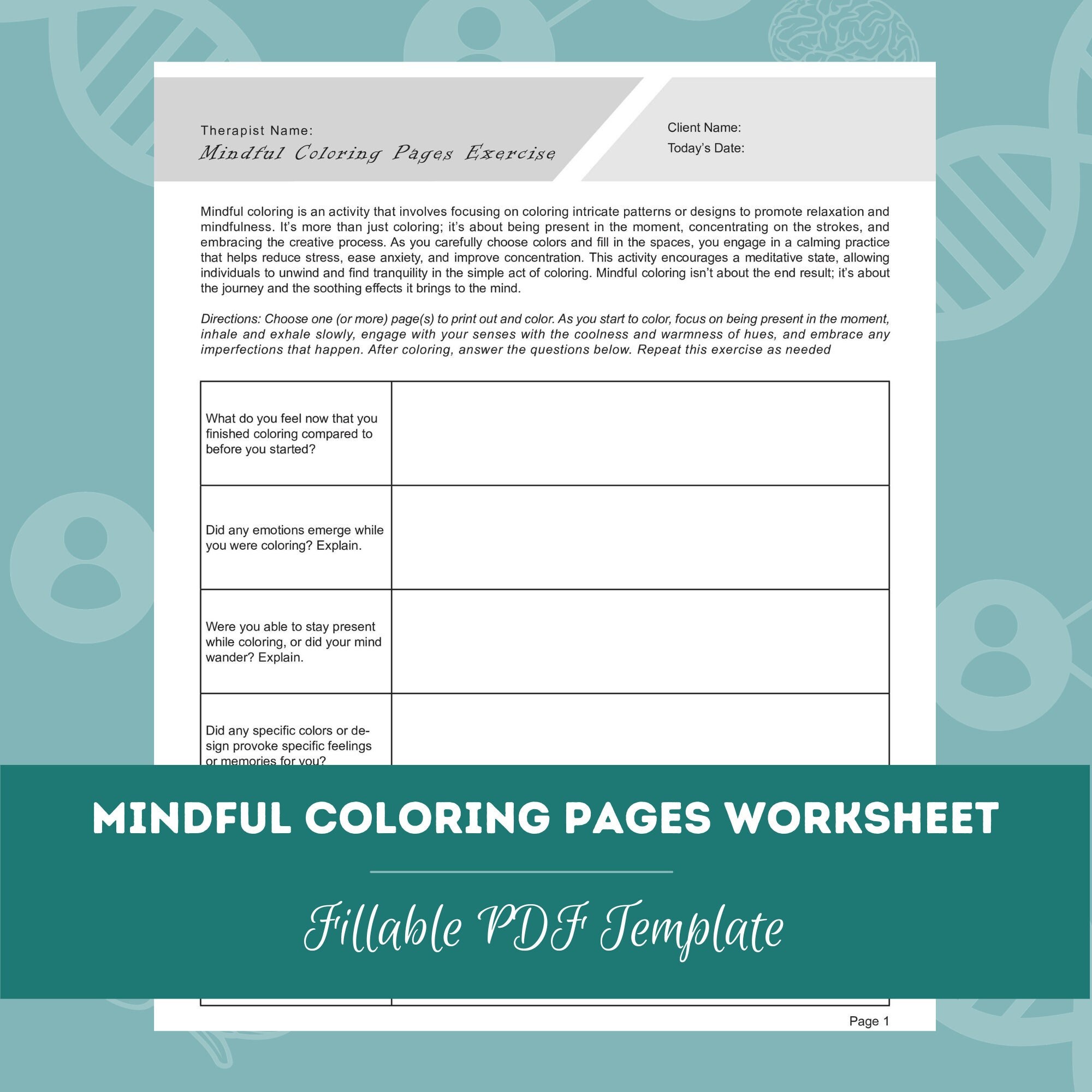 Mindful Coloring Pages Worksheet | Printable / Fillable PDF Template ...