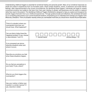 Identifying Childhood Triggers Inner Child Worksheet (fillable ...