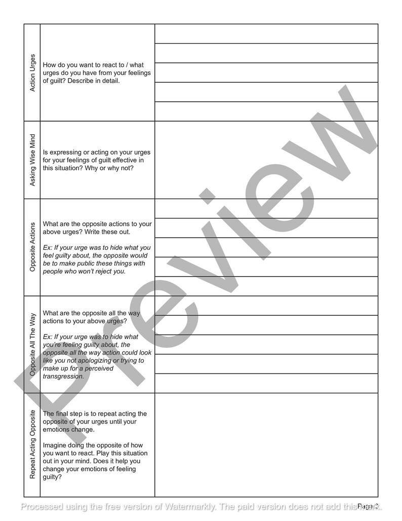 Opposite Action for Guilt Worksheet | Editable / Fillable / Printable ...