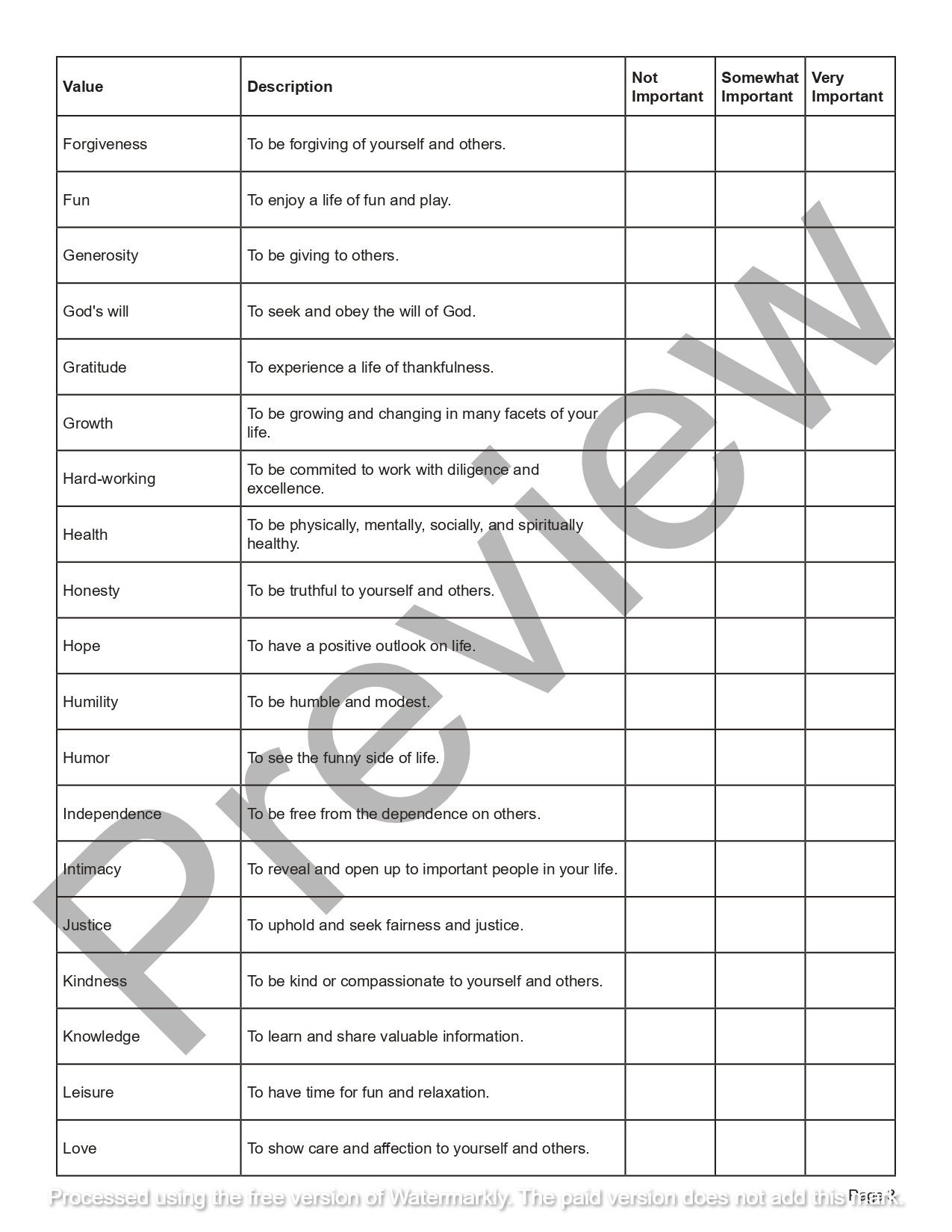 ACT Values Worksheet | Editable / Fillable PDF | for Counselors ...