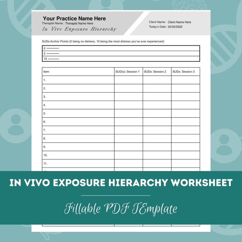 ERP in Vivo Exposure Hierarchy Worksheet | Editable / Fillable PDF ...
