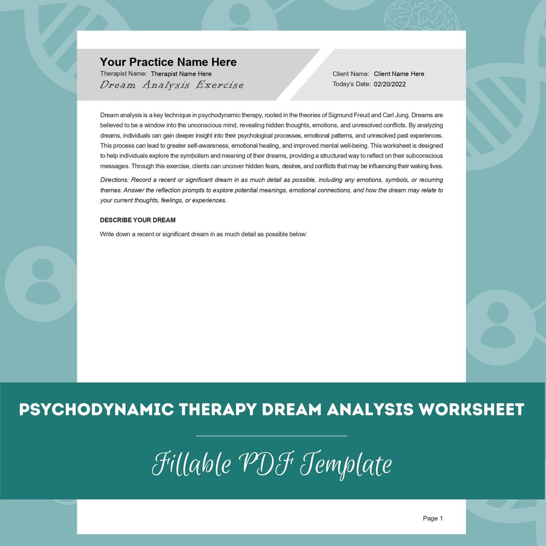 Psychodynamic Therapy Dream Analysis Worksheet | Fillable PDF Template ...