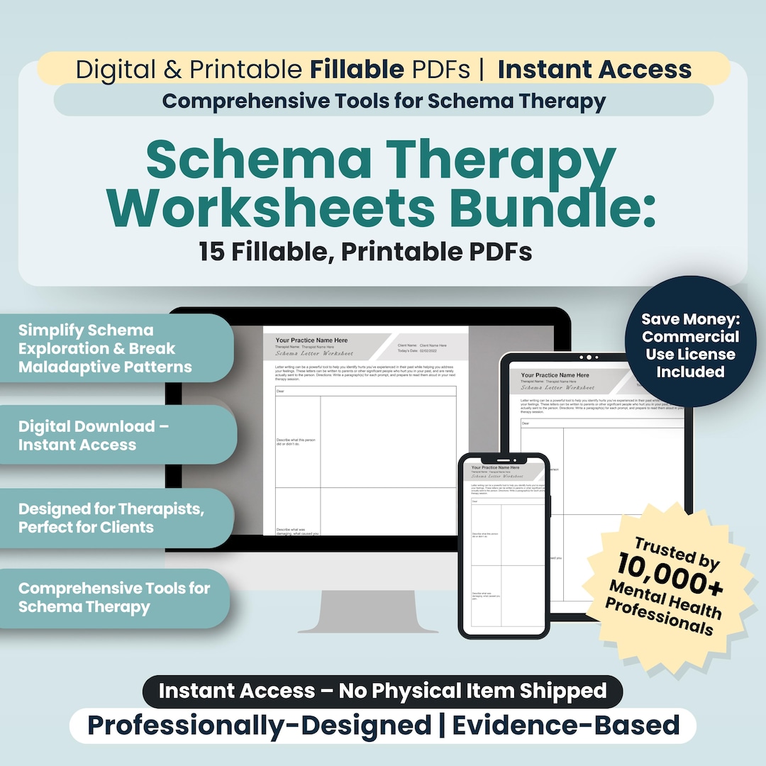 Schema Therapy Worksheets Bundle | 15 Editable / Fillable / Printable ...