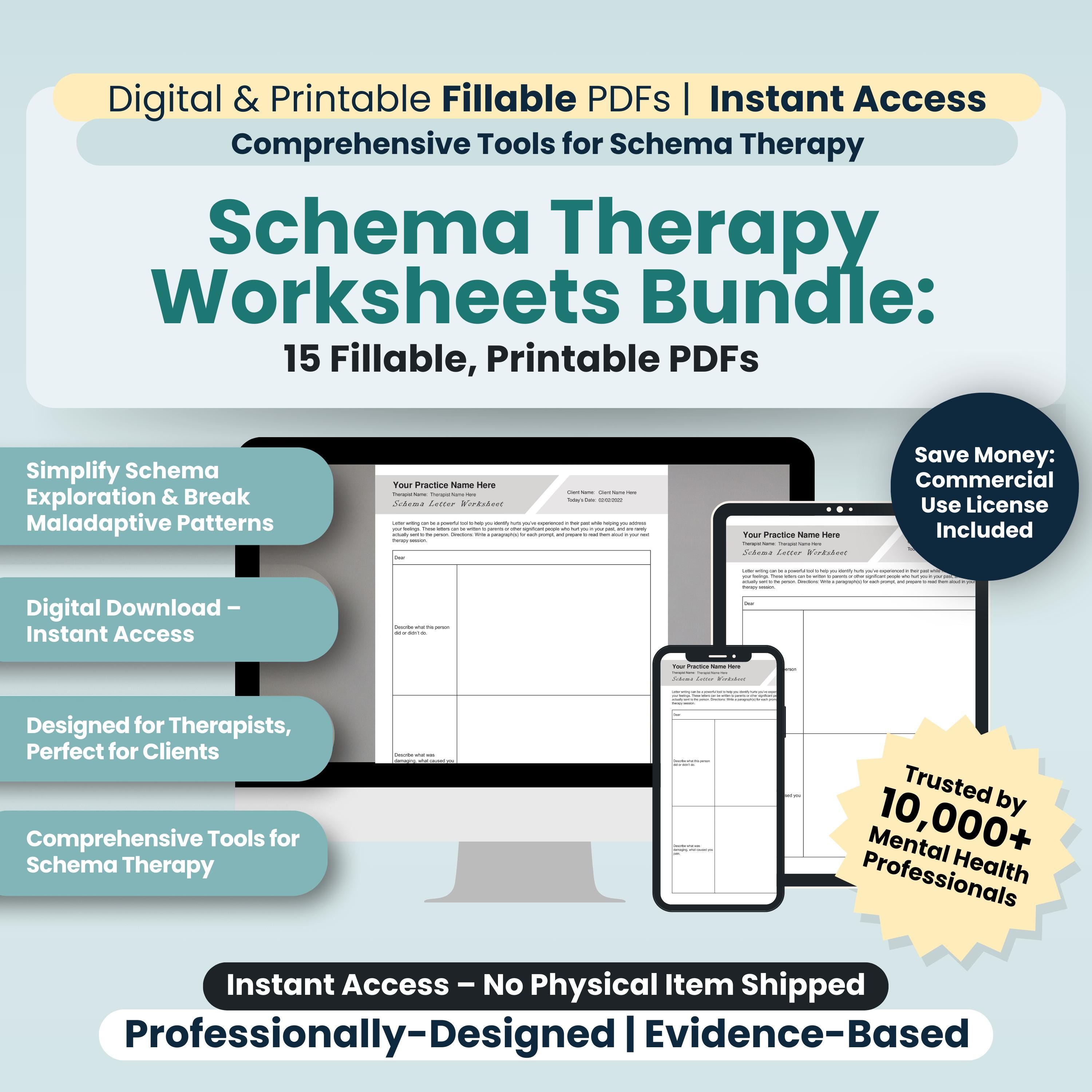 Schema Therapy Worksheets Bundle | 15 Fillable / Printable PDF ...