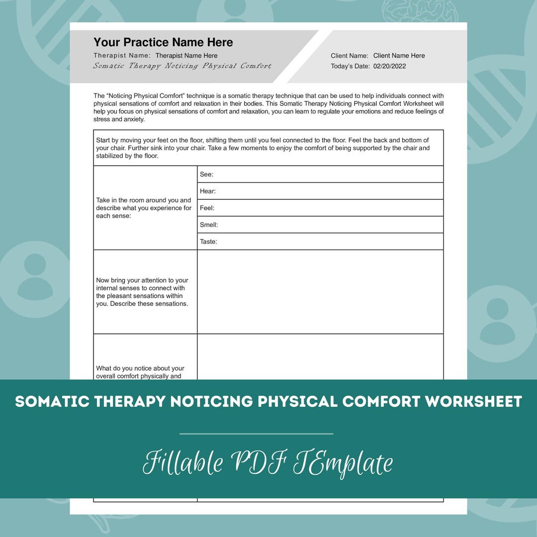 Somatic Therapy Noticing Physical Comfort Worksheet | Editable ...