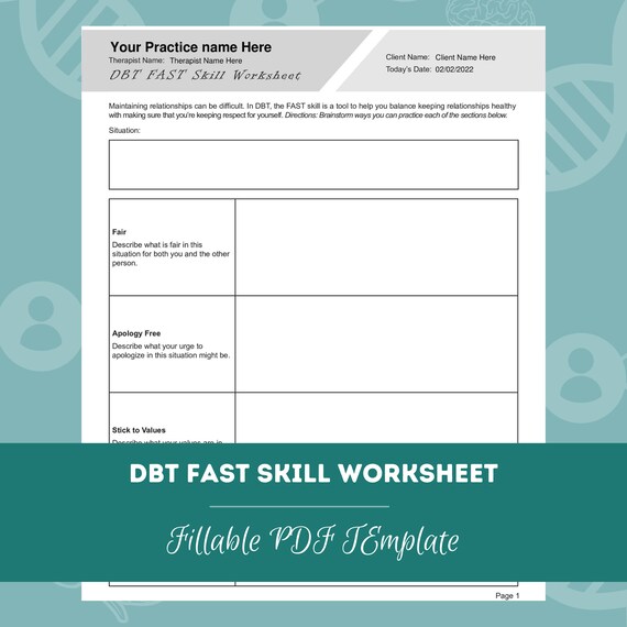 DBT FAST Skill Worksheet Editable / Fillable PDF Template - Etsy
