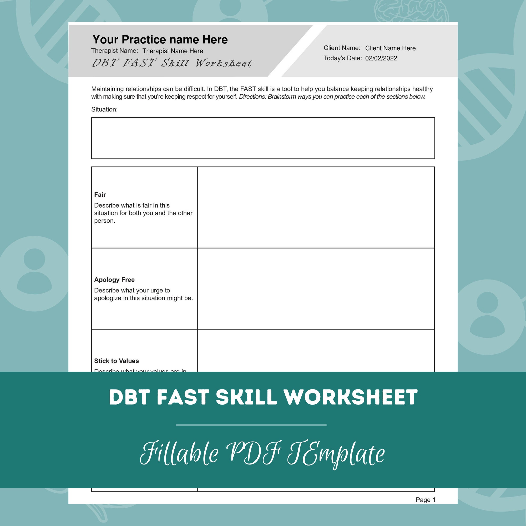 DBT FAST Skill Worksheet Editable / Fillable PDF Template for ... DBT FAST Skill Worksheet Editable / Fillable PDF Template for ...