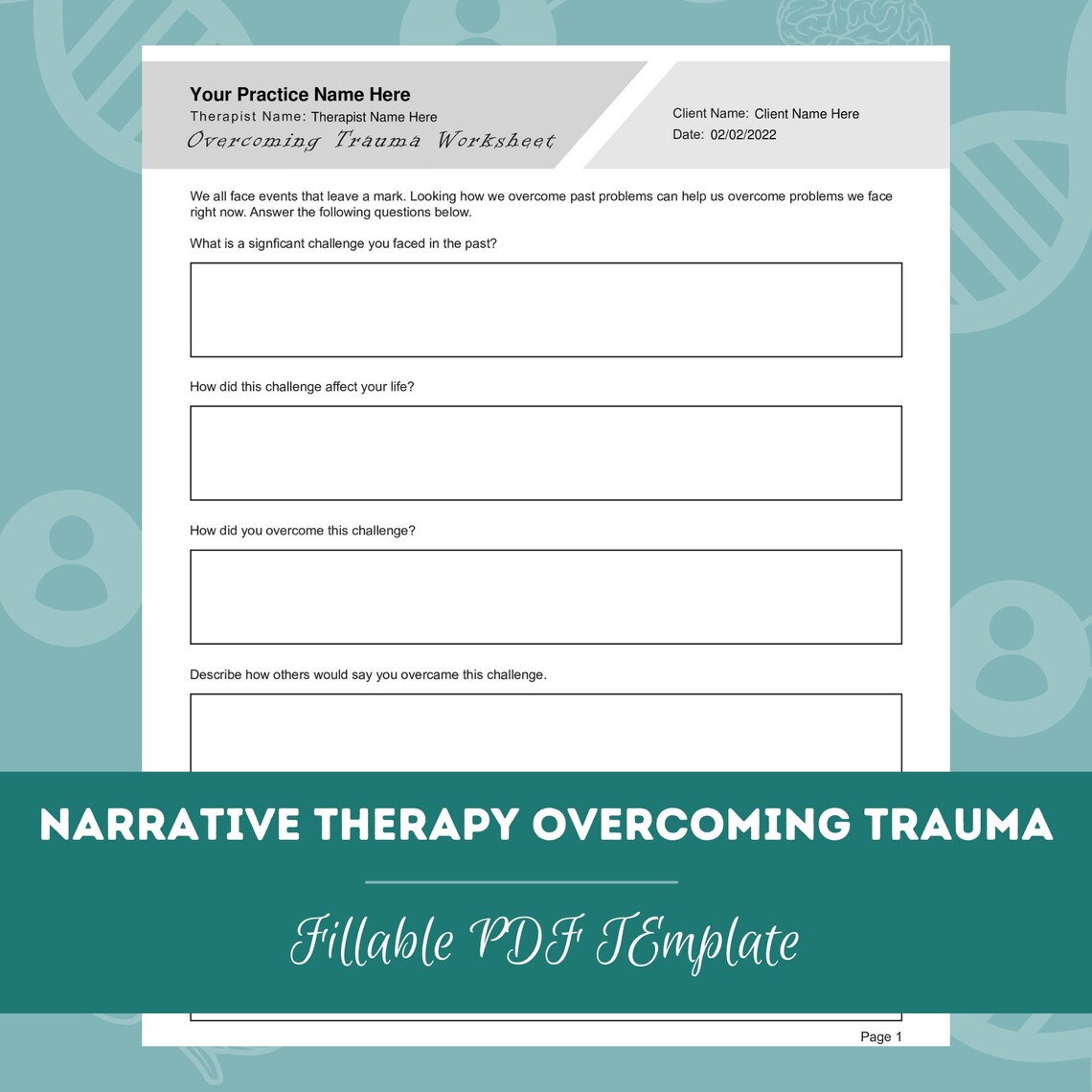 Narrative Therapy Overcoming Trauma Worksheet | Editable / Fillable PDF ...