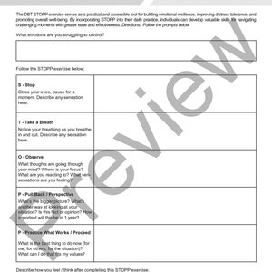 DBT STOPP Worksheet | Editable / Fillable / Printable PDF | Counselors ...