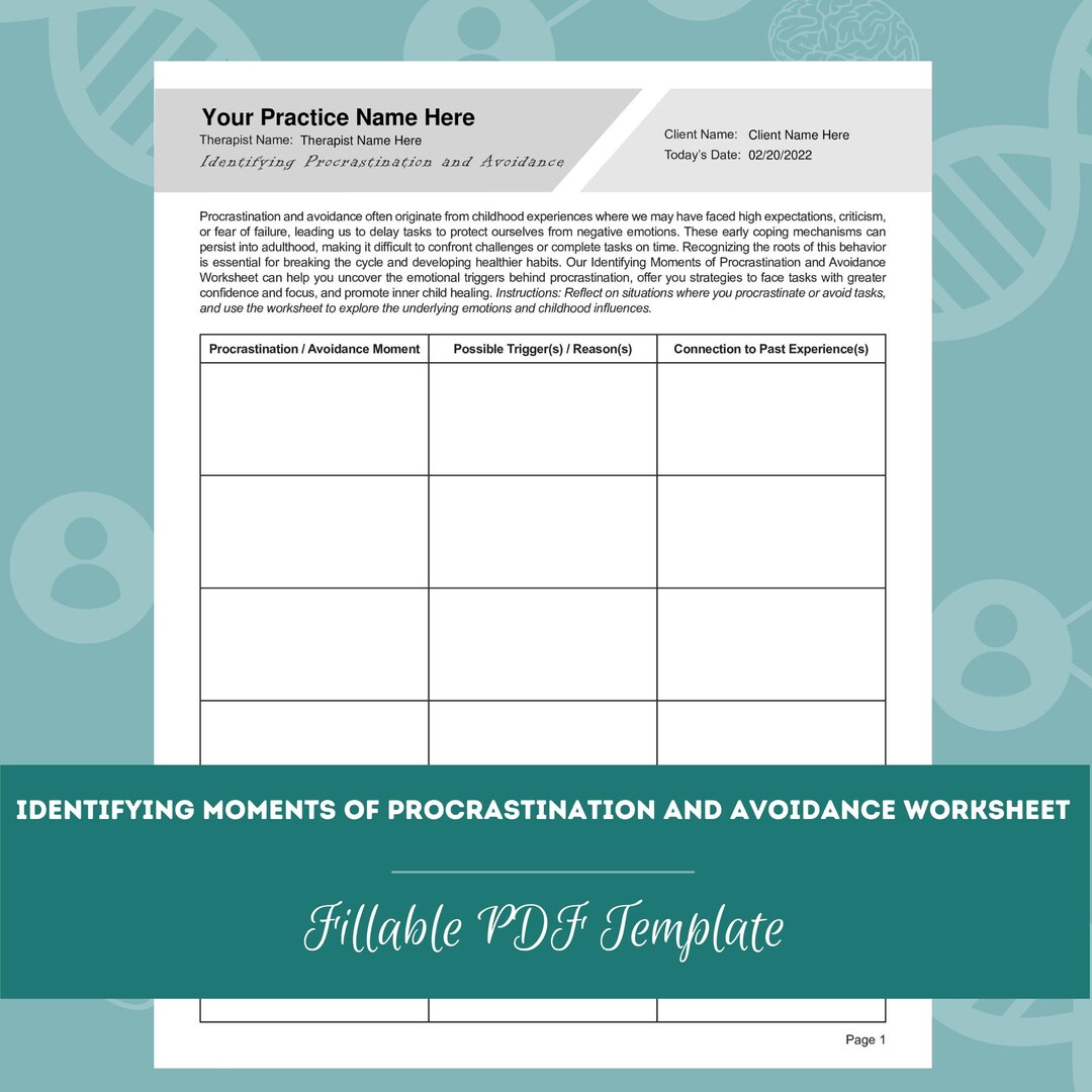 Identifying Moments of Procrastination/avoidance Inner Child Worksheet ...