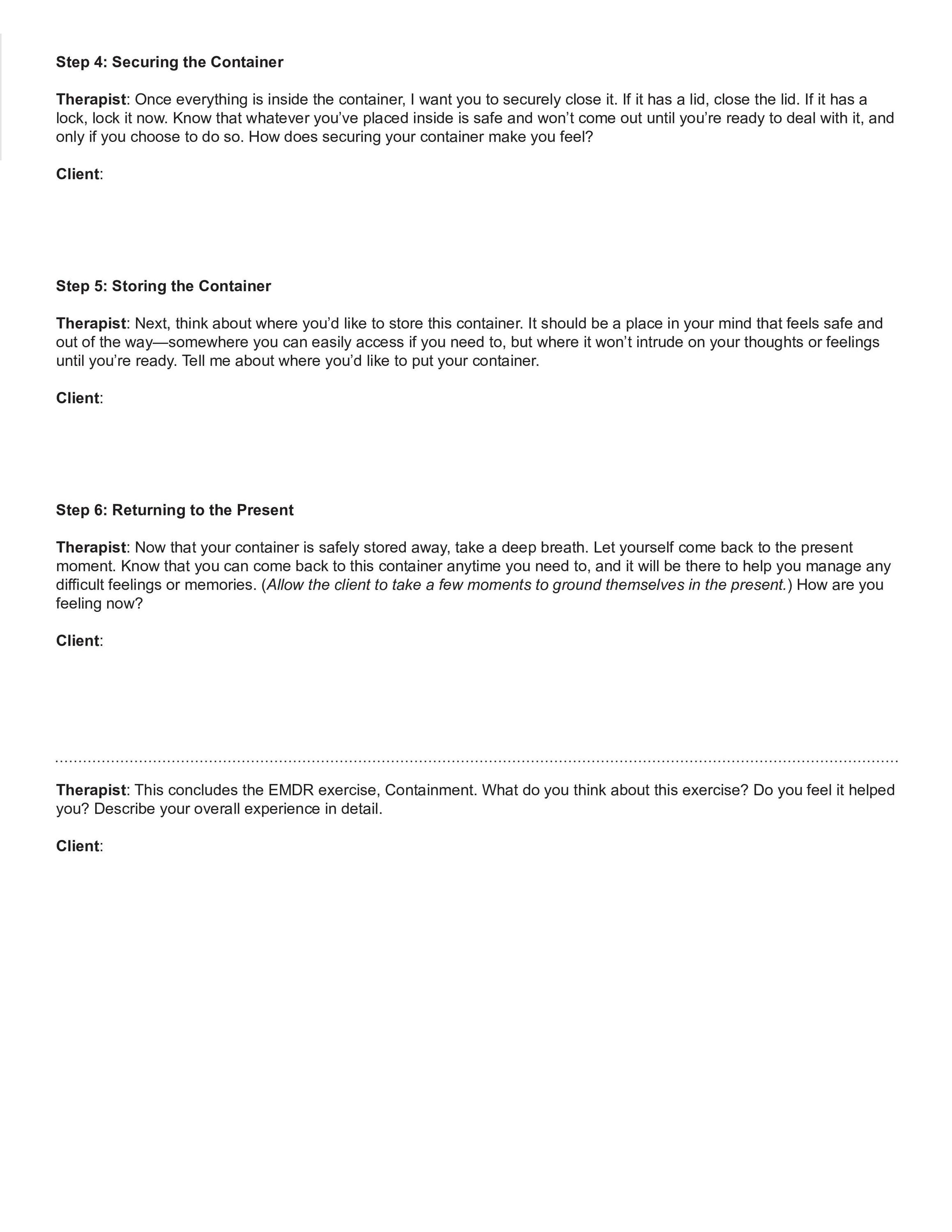 EMDR Containment Script Worksheet | Fillable PDF | Counselors ...