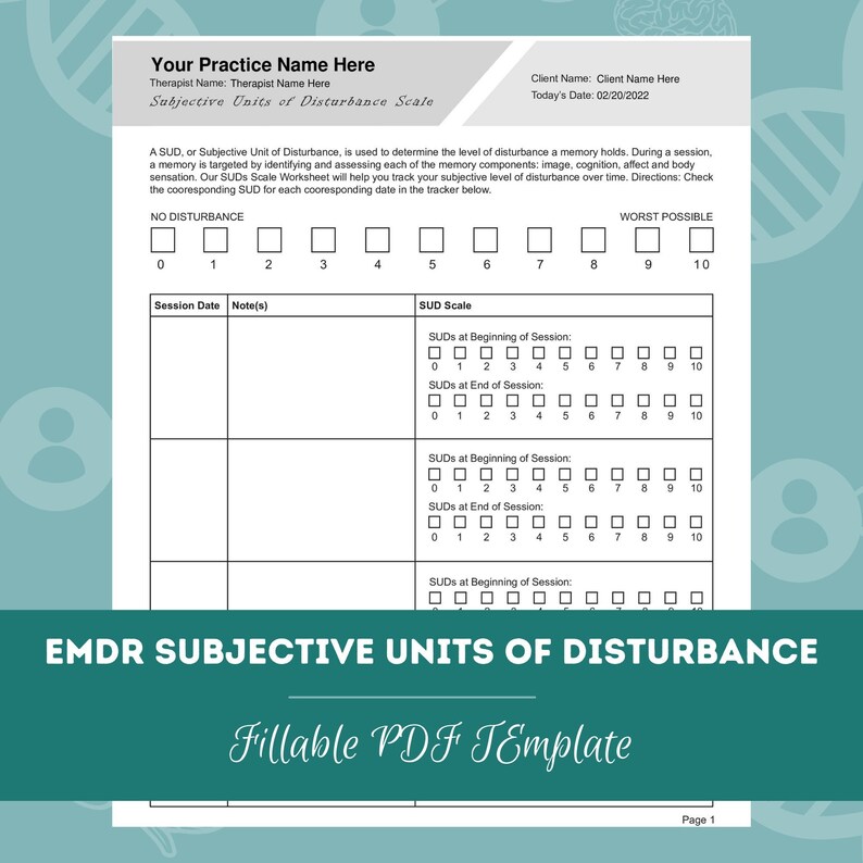 EMDR Subjective Units of Disturbance Scale Worksheet | Editable ...