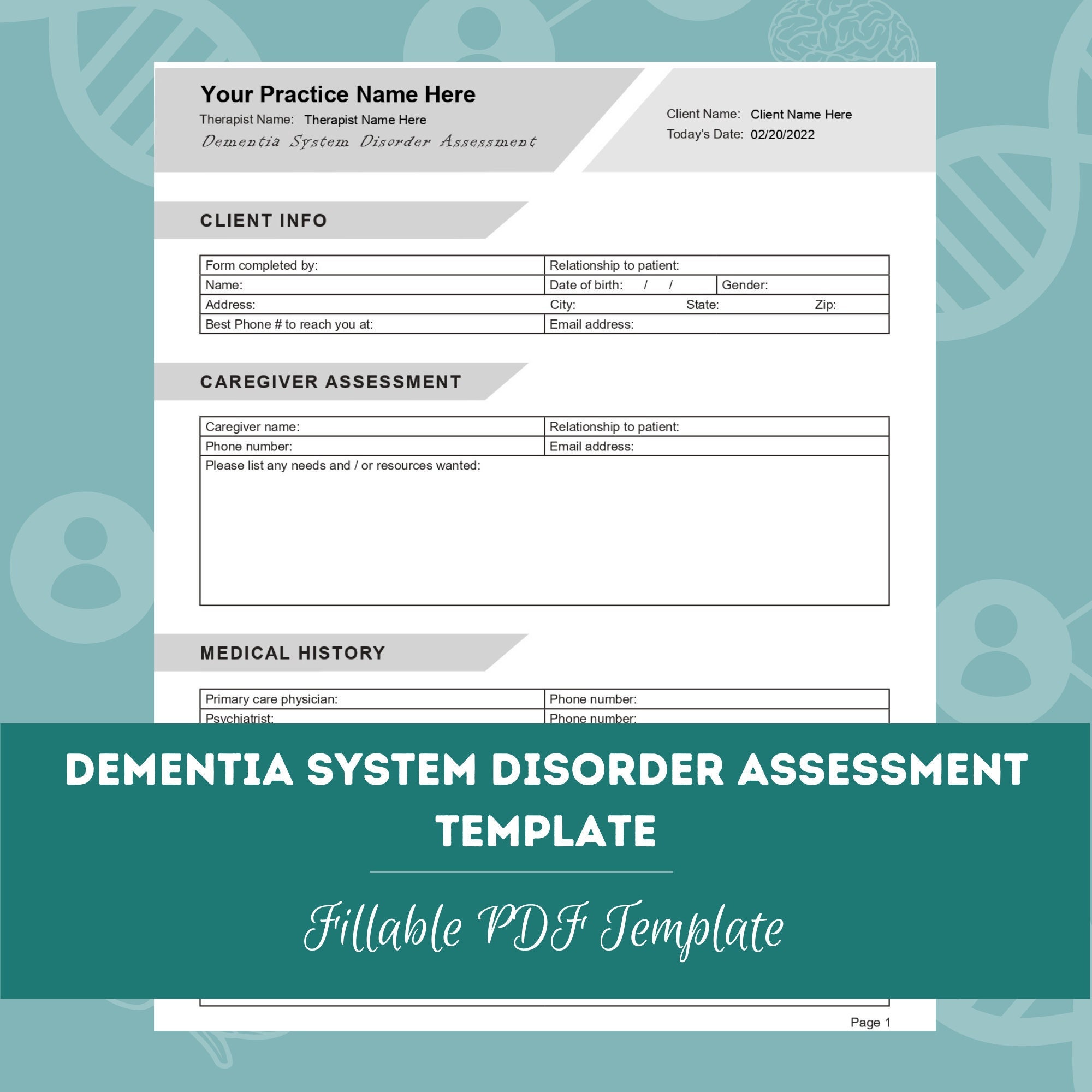 Dementia Worksheets Bundle Fillable PDF for Counselors, Psychologists ...