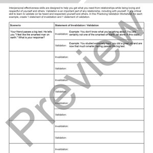 DBT Practicing Validation Worksheet Editable / Fillable PDF Template ...