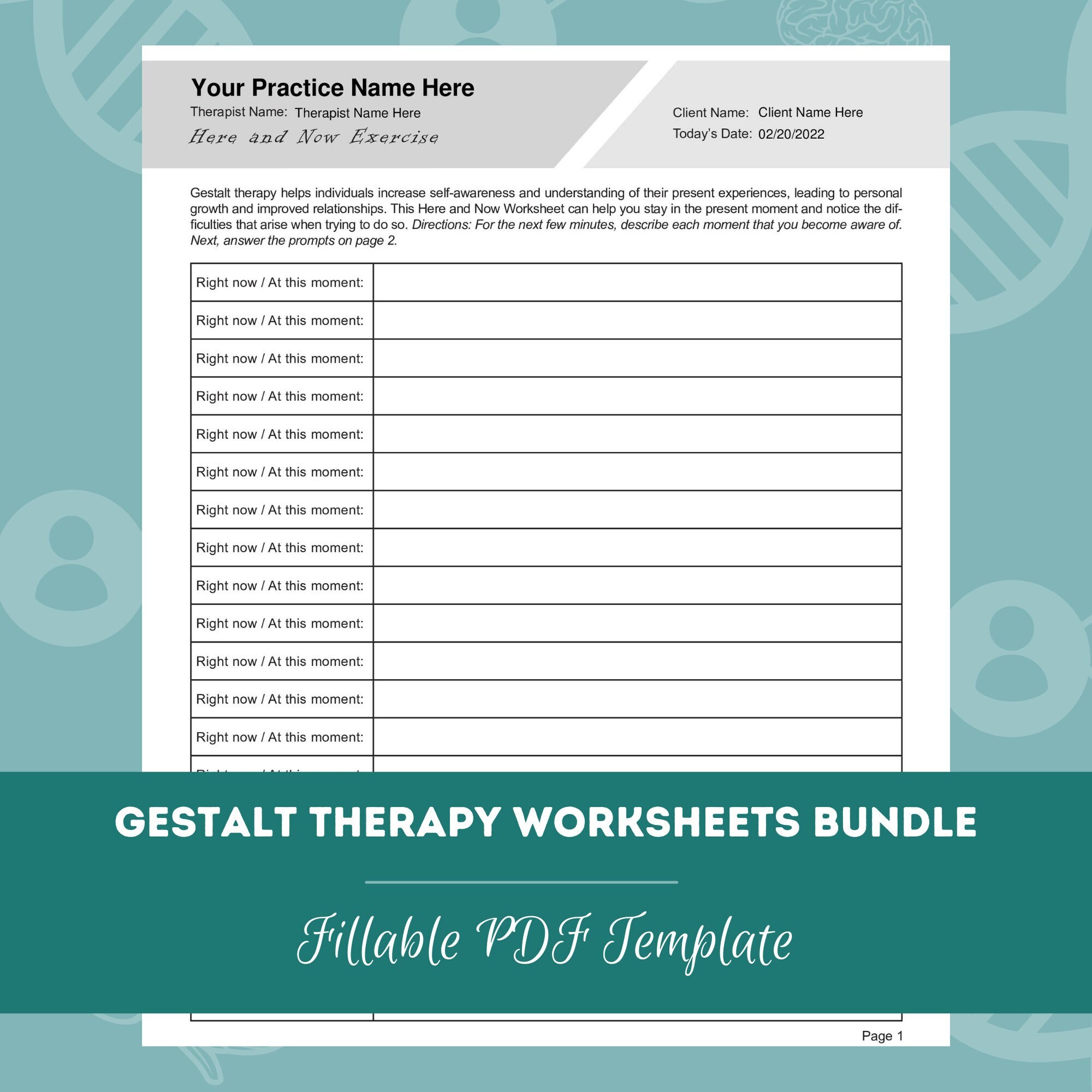 Gestalt Therapy Worksheets Bundle 13 Editable / Fillable PDF Templates ...