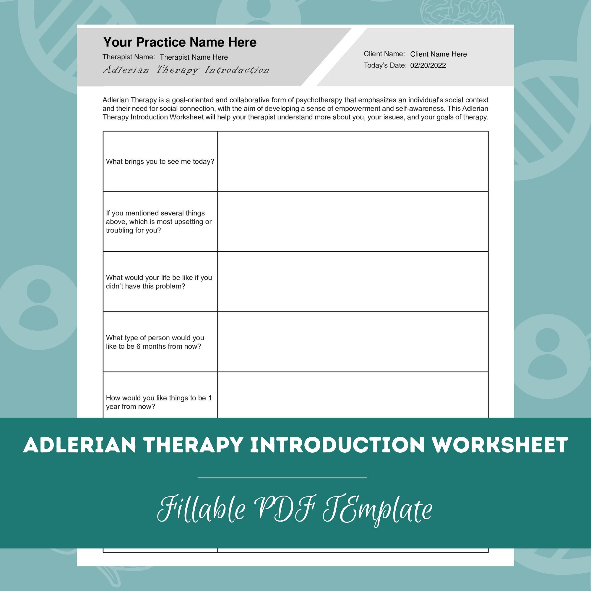 Adlerian Therapy Introduction Worksheet | Editable / Fillable PDF ...