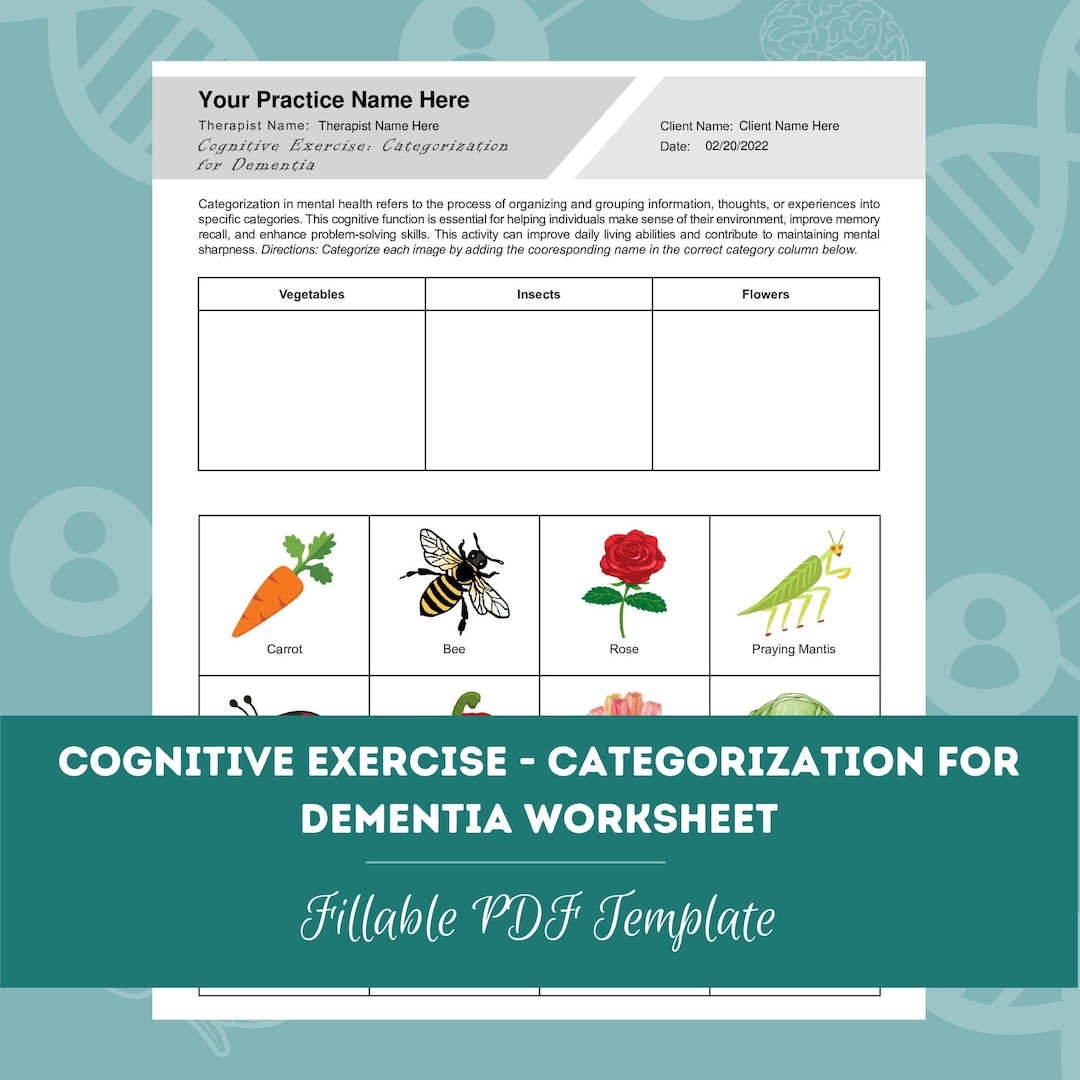 Categorization Exercise for Dementia Worksheet | Fillable PDF | for Counselors, Psychologists ...