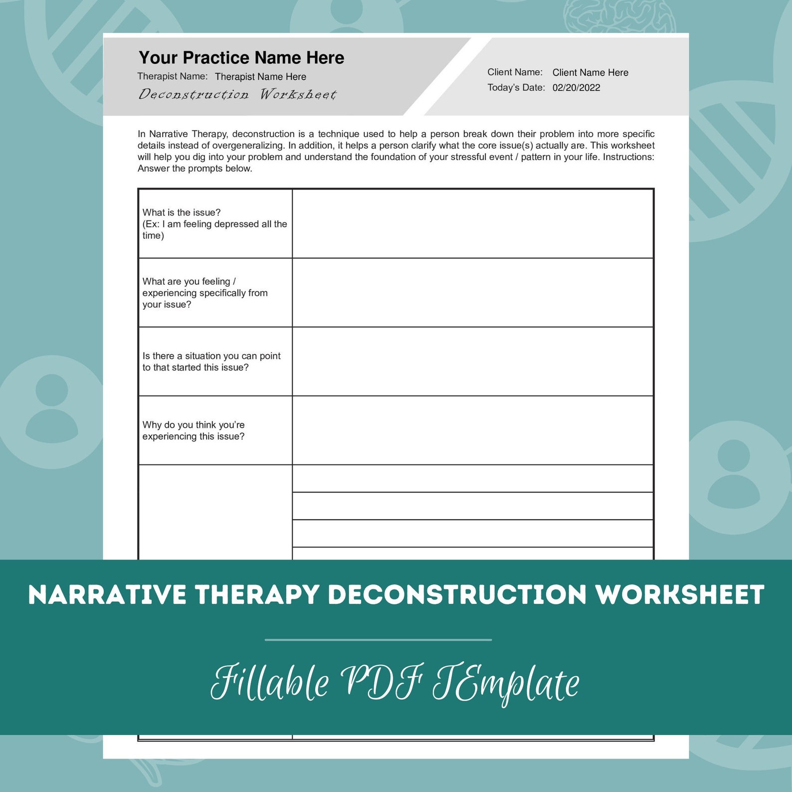 Narrative Therapy Deconstruction Worksheet | Editable / Fillable PDF ...