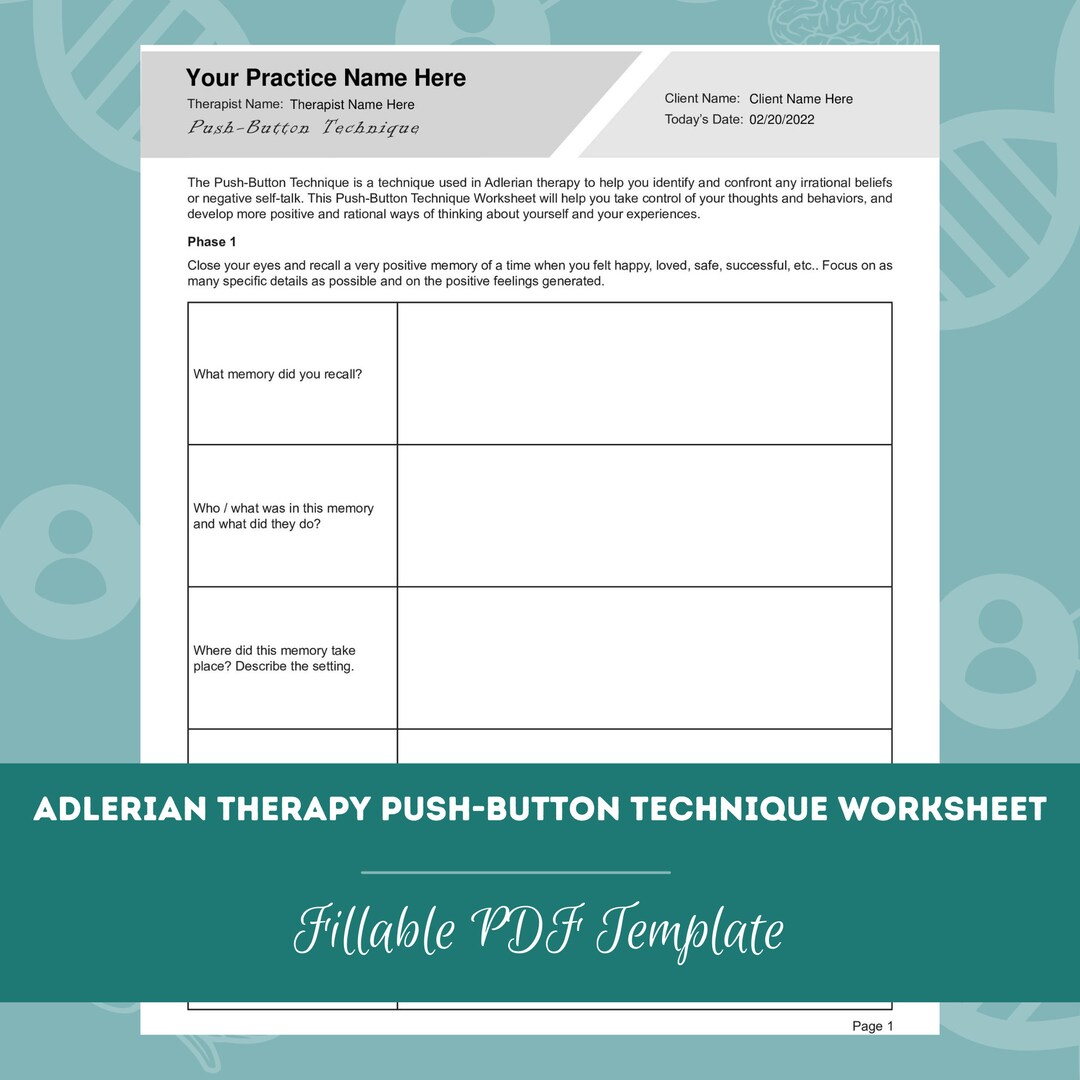 Adlerian Therapy Push-button Technique Worksheet | Editable / Fillable ...