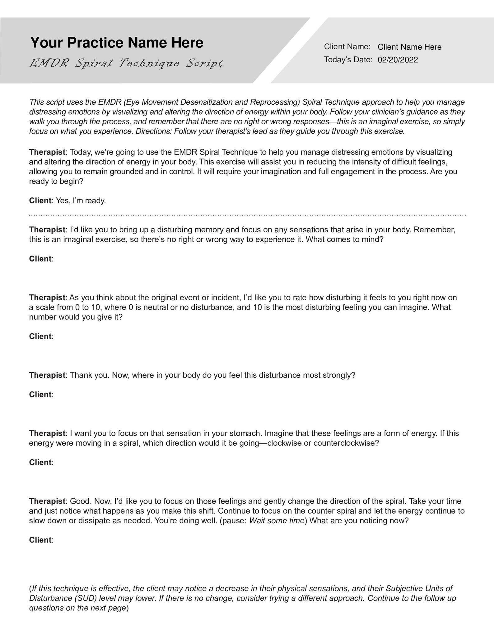 EMDR Spiral Technique Script Worksheet Fillable PDF Counselors ...