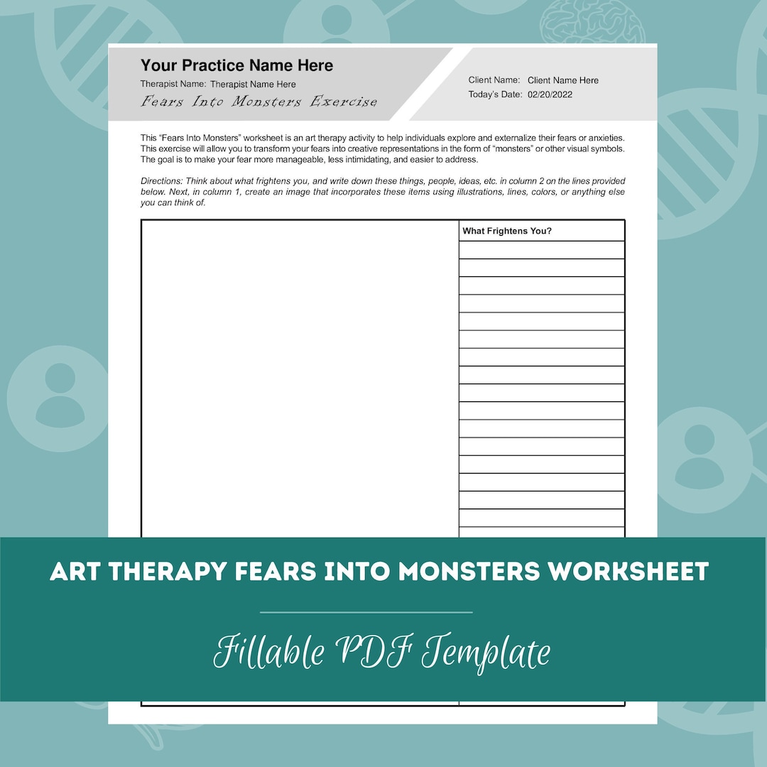 Art Therapy Fears Into Monsters Worksheet | Editable / Fillable PDF ...