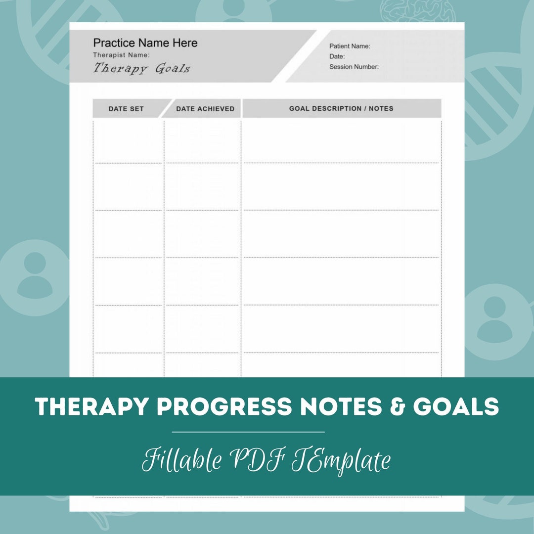 Therapy Progress Notes and Goals Editable Template PDF | Editable ...