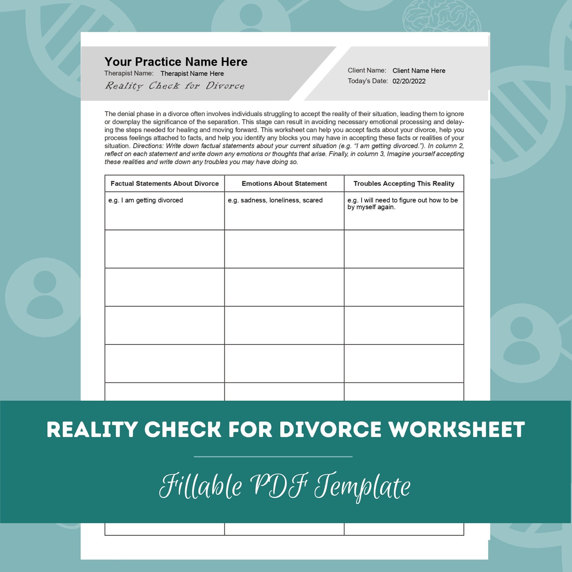Reality Check for Divorce Worksheet | Editable / Printable / Fillable ...
